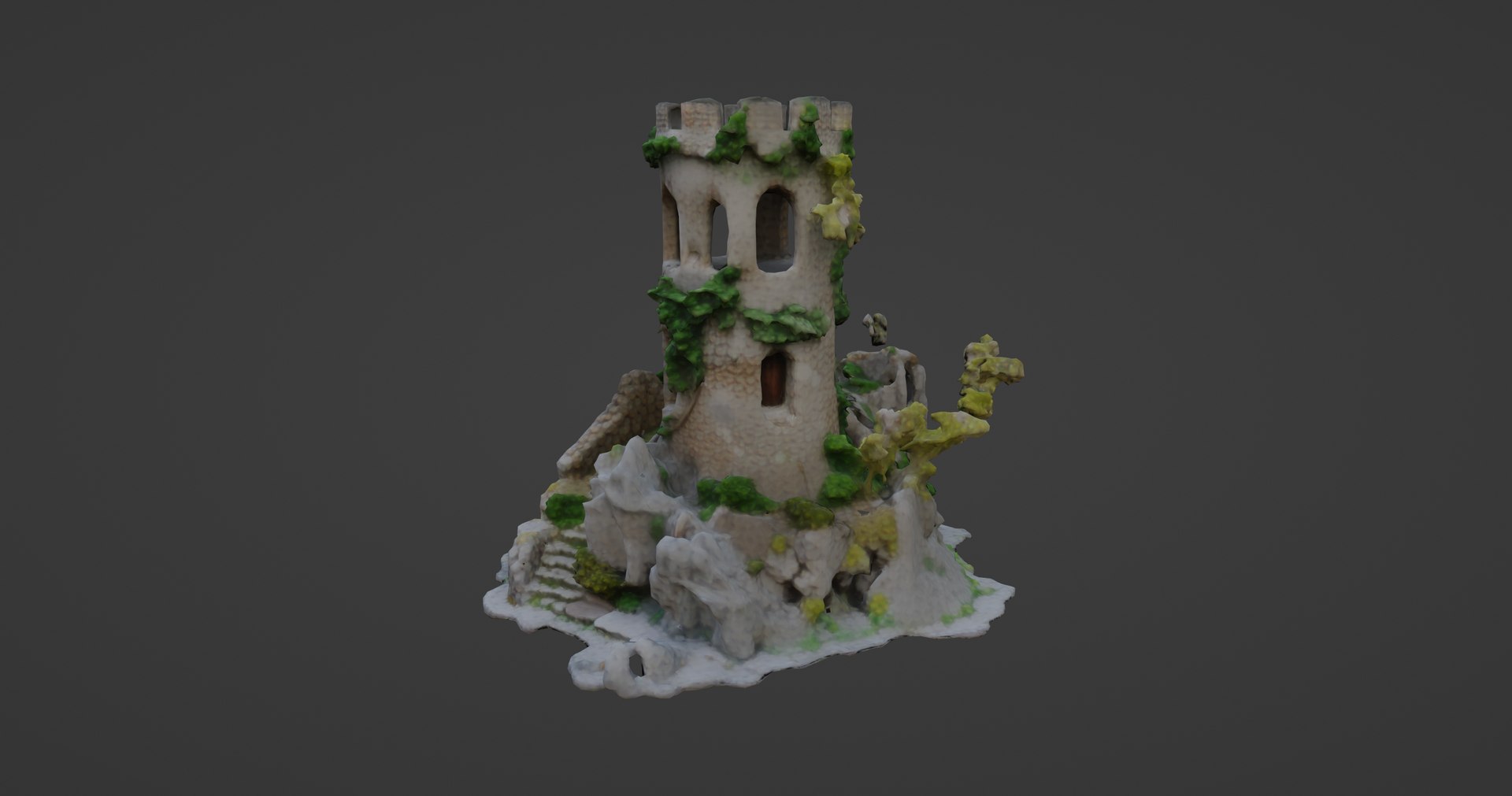 3D Model Medieval Stone Tower Ruin With Overgrowth - TurboSquid 2383865