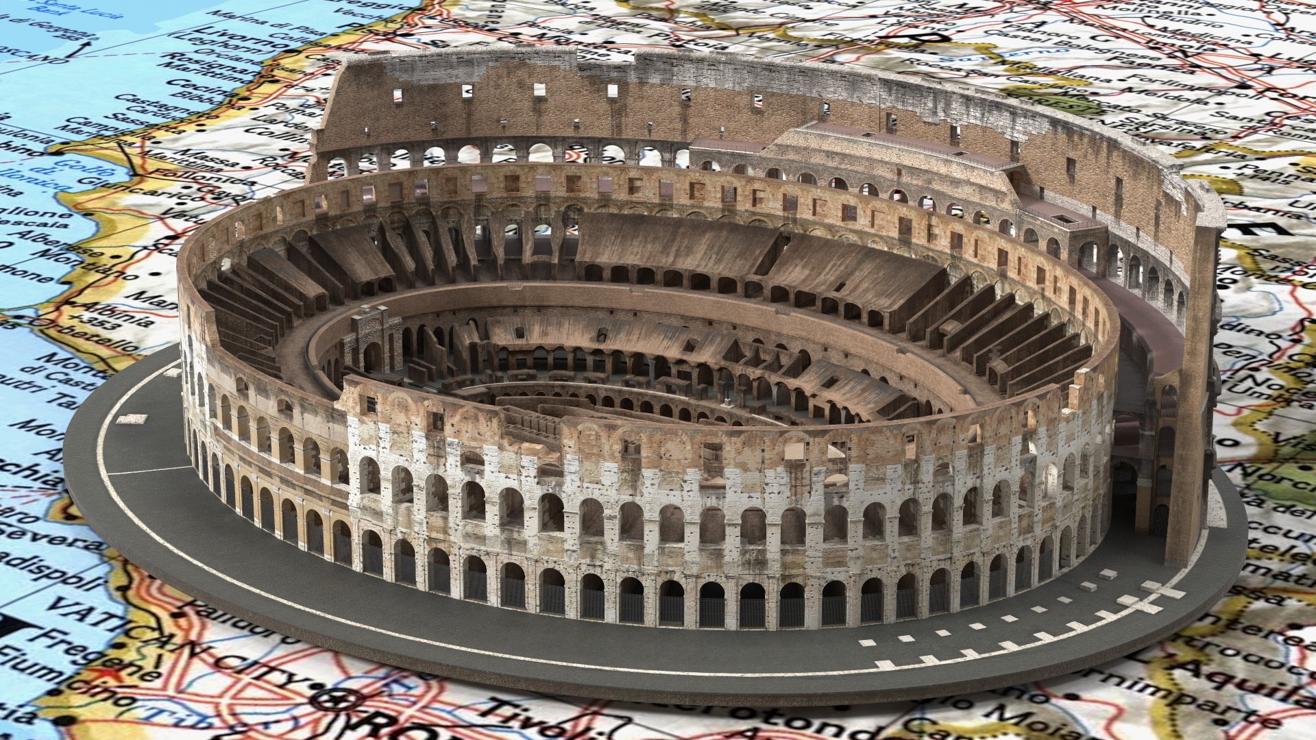 3D Colosseum on Italy Map model - TurboSquid 1884930