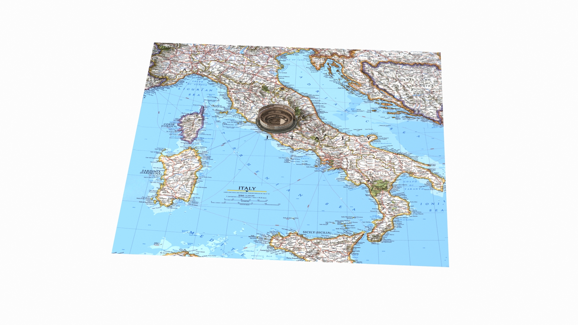 3D Colosseum on Italy Map model - TurboSquid 1884930