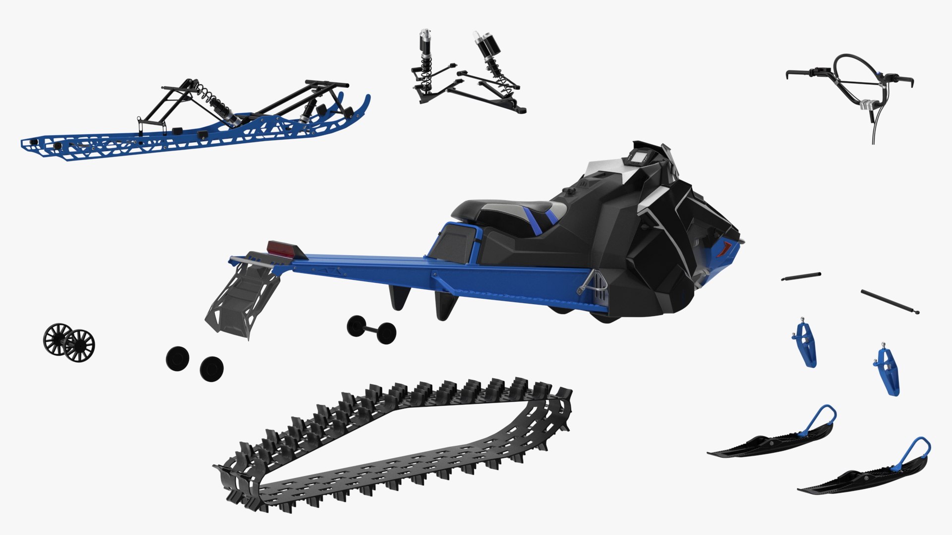 3D Electric Snowmobile Blue Rigged Model - TurboSquid 2054530