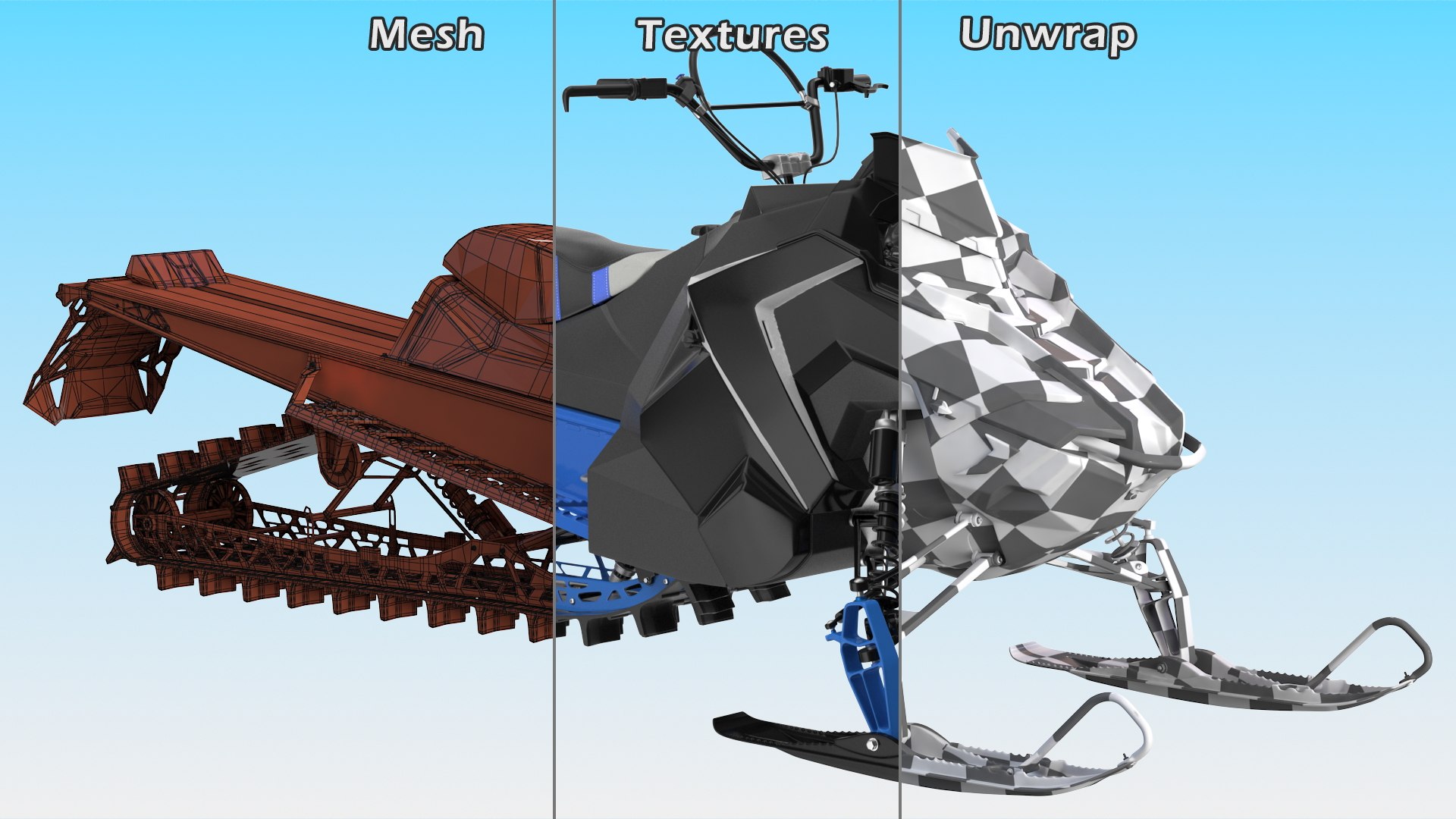 3D Electric Snowmobile Blue Rigged Model - TurboSquid 2054530