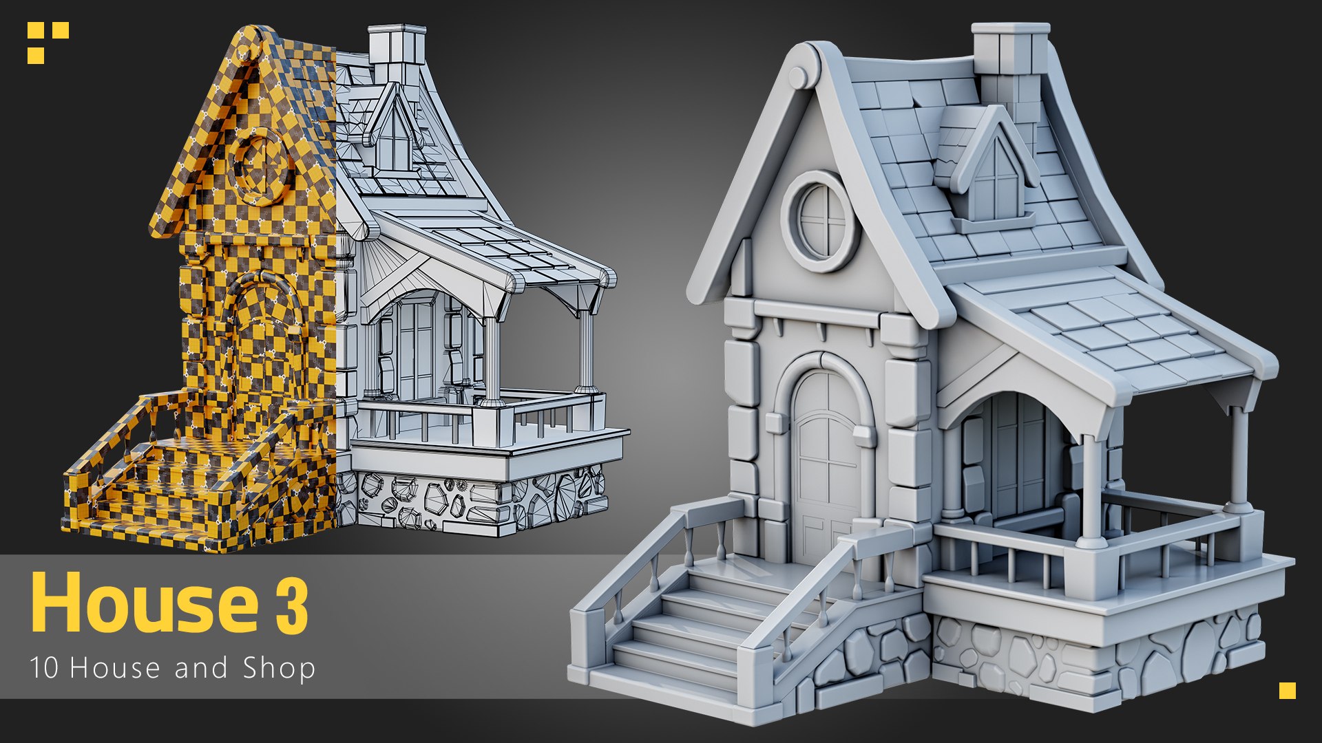 3D 10 Stylized Building - Kitbash - TurboSquid 2158633
