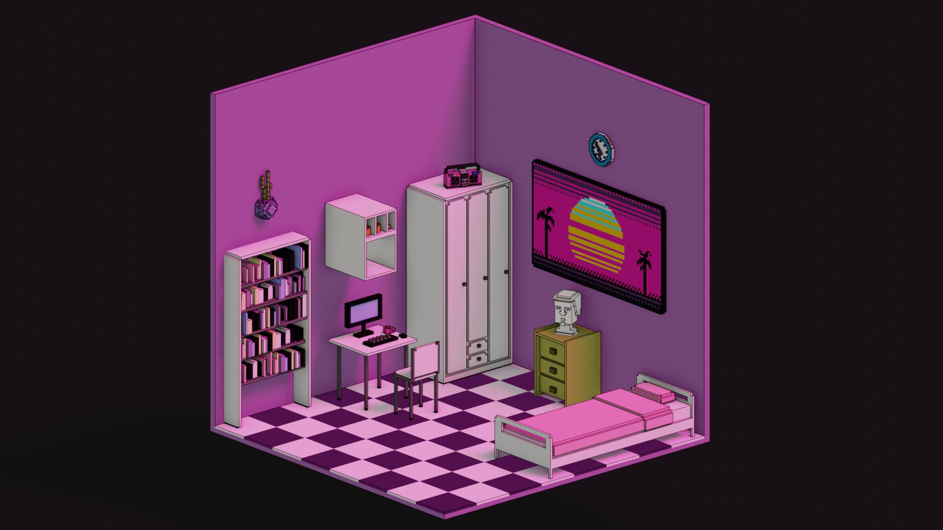 Vaporwave room retro 90s style 3D - TurboSquid 1882845