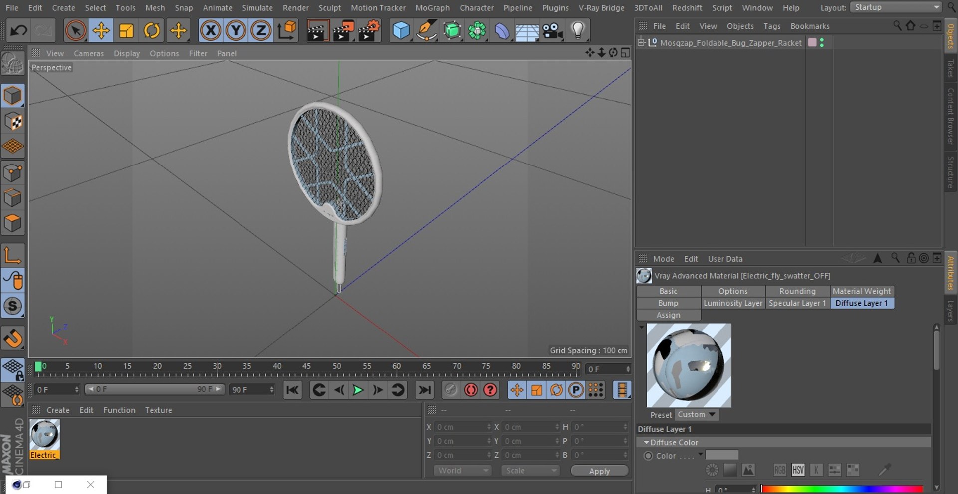 Mosqzap Foldable Bug Zapper Racket 3D - TurboSquid 2167692