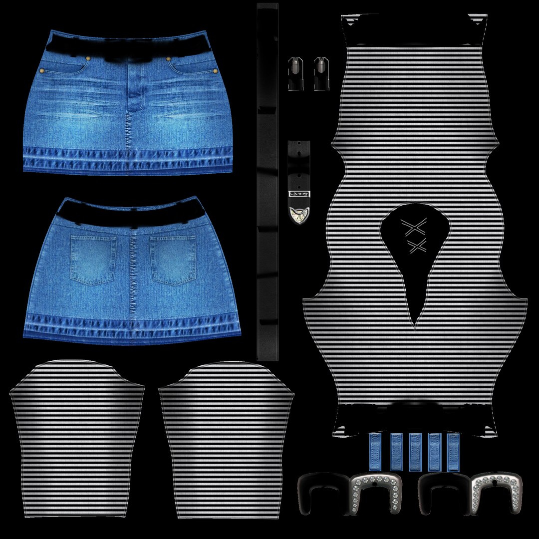 Mini Denim Skirt With Belt Outfit Model - TurboSquid 1739033