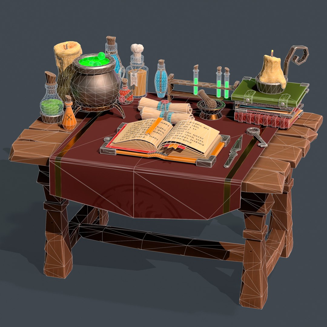 Stylized Alchemy Table Low Poly Game Ready PBR Model - TurboSquid 2011275