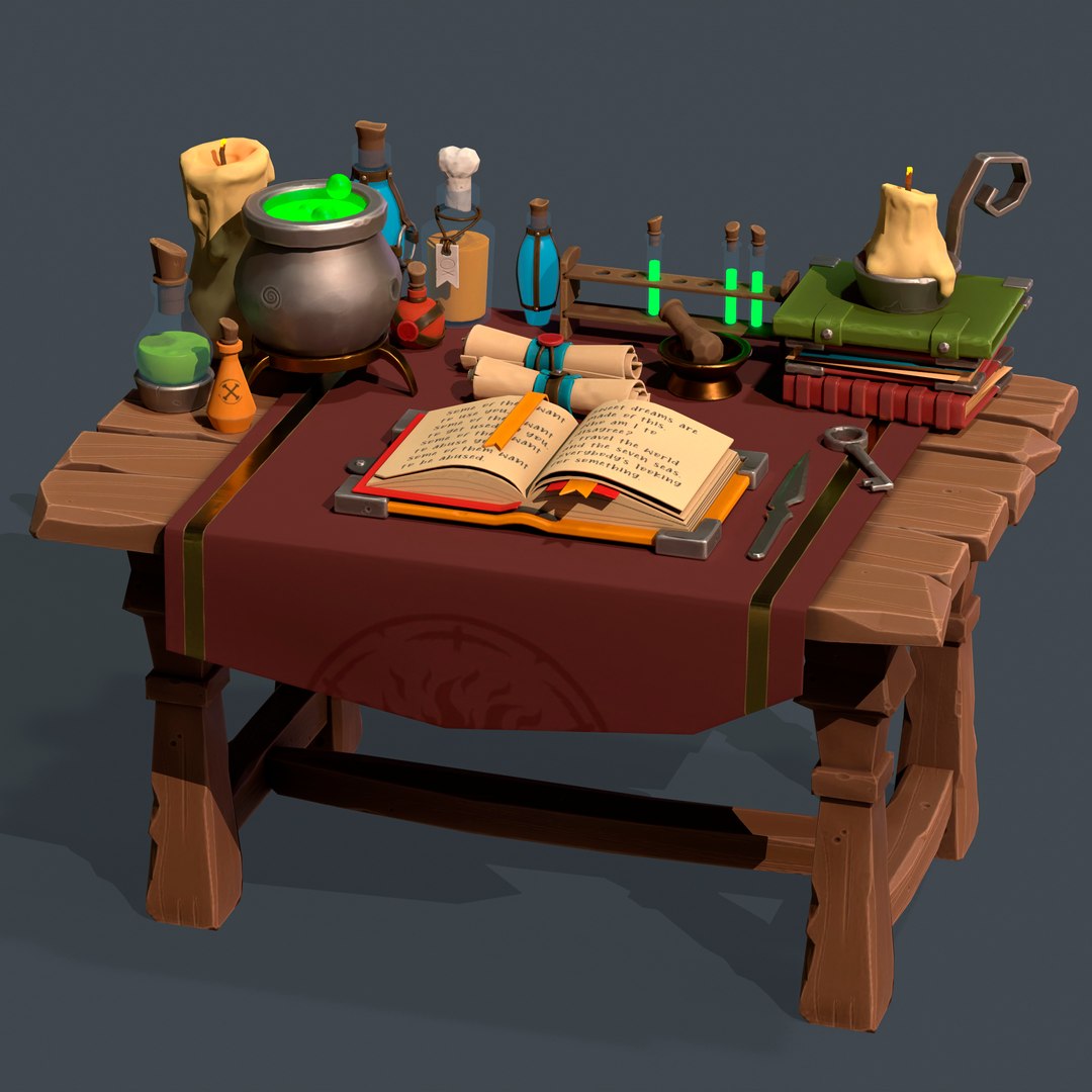 Stylized Alchemy Table Low Poly Game Ready PBR Model - TurboSquid 2011275