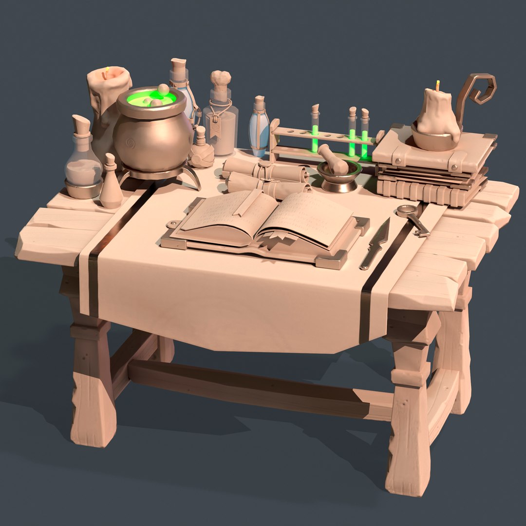 Stylized Alchemy Table Low Poly Game Ready PBR Model - TurboSquid 2011275