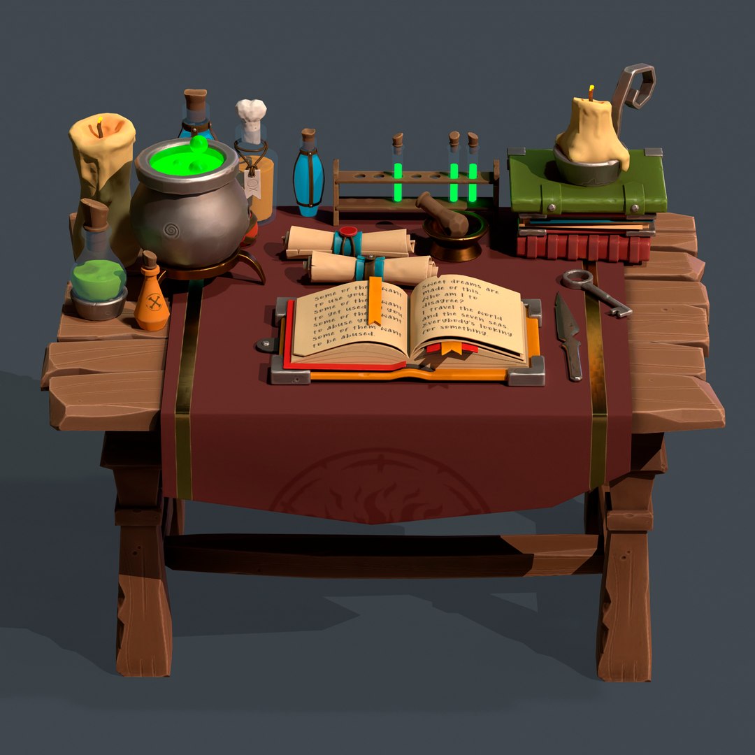 Stylized Alchemy Table Low Poly Game Ready PBR Model - TurboSquid 2011275