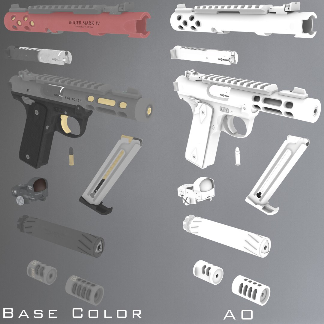 3D Ruger Mark IV Lite 22lr With Additional Accessories - TurboSquid 2215650