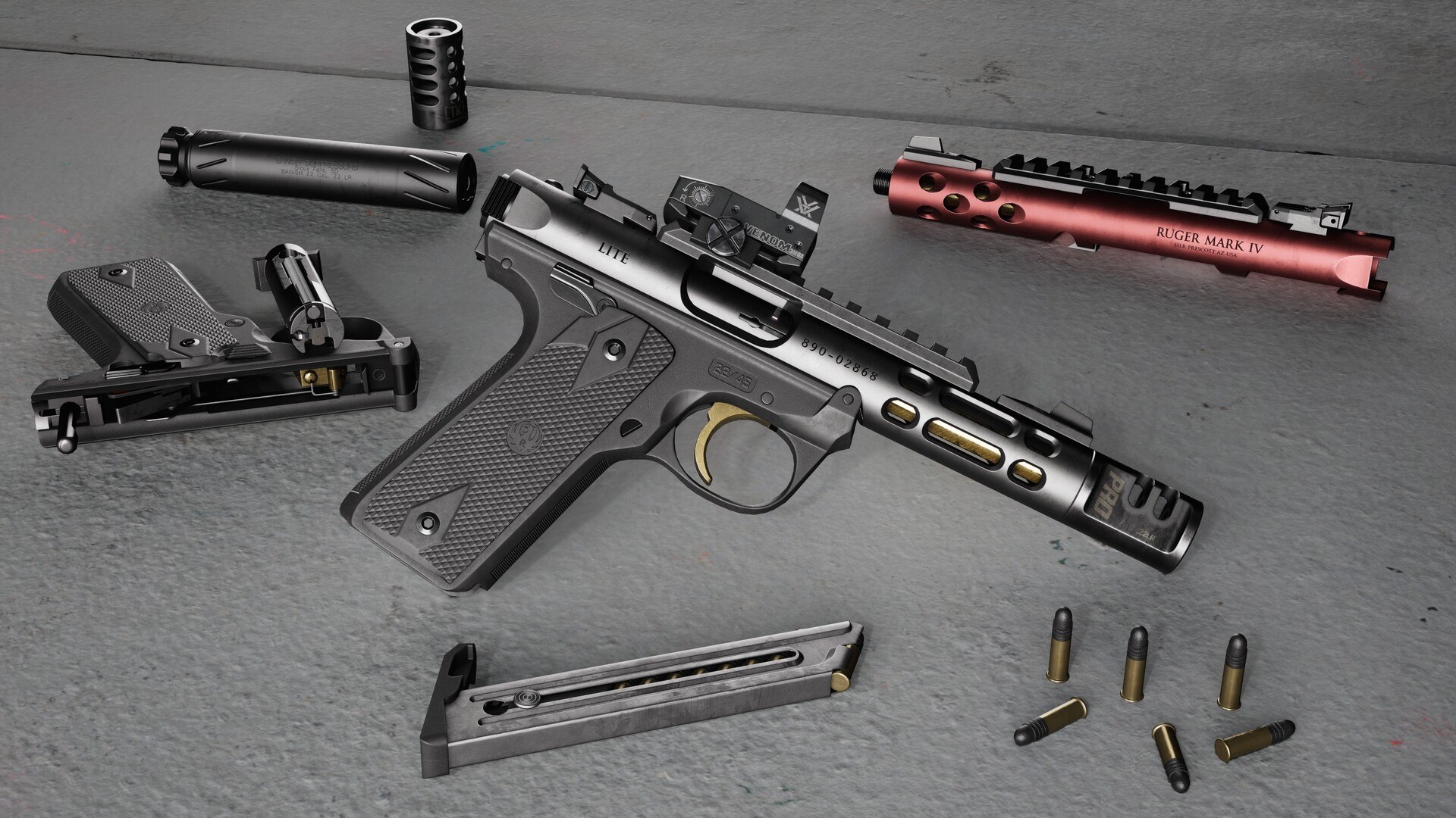 3D Ruger Mark IV Lite 22lr With Additional Accessories - TurboSquid 2215650