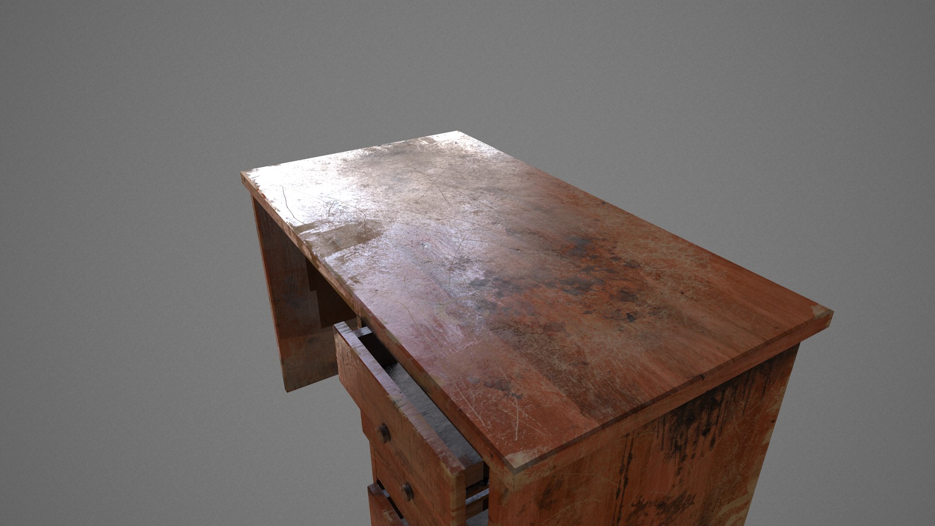 3D Wooden Old Damaged Varnished Computer Table Red Laquired Da1 ...