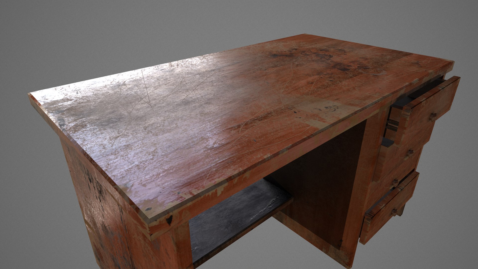 3D Wooden Old Damaged Varnished Computer Table Red Laquired Da1 ...