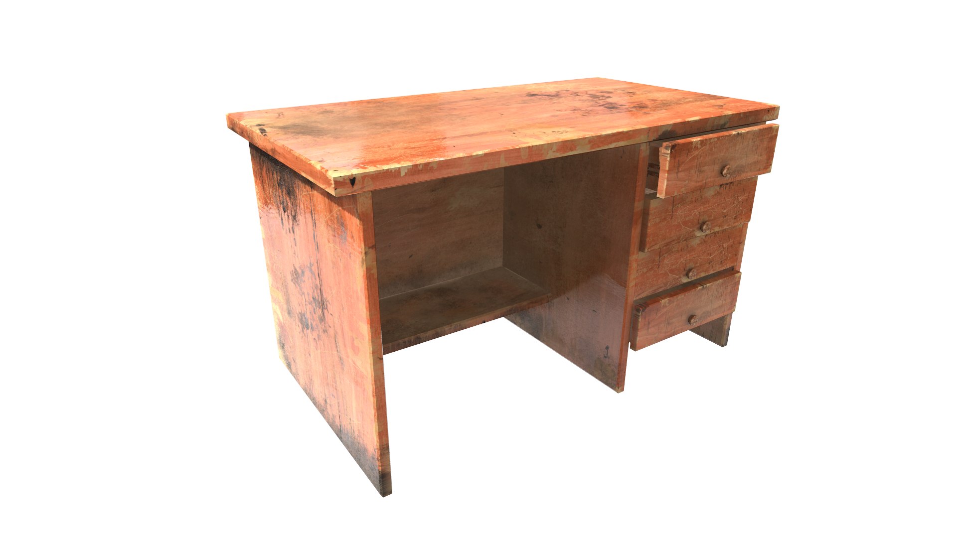 3D Wooden Old Damaged Varnished Computer Table Red Laquired Da1 ...