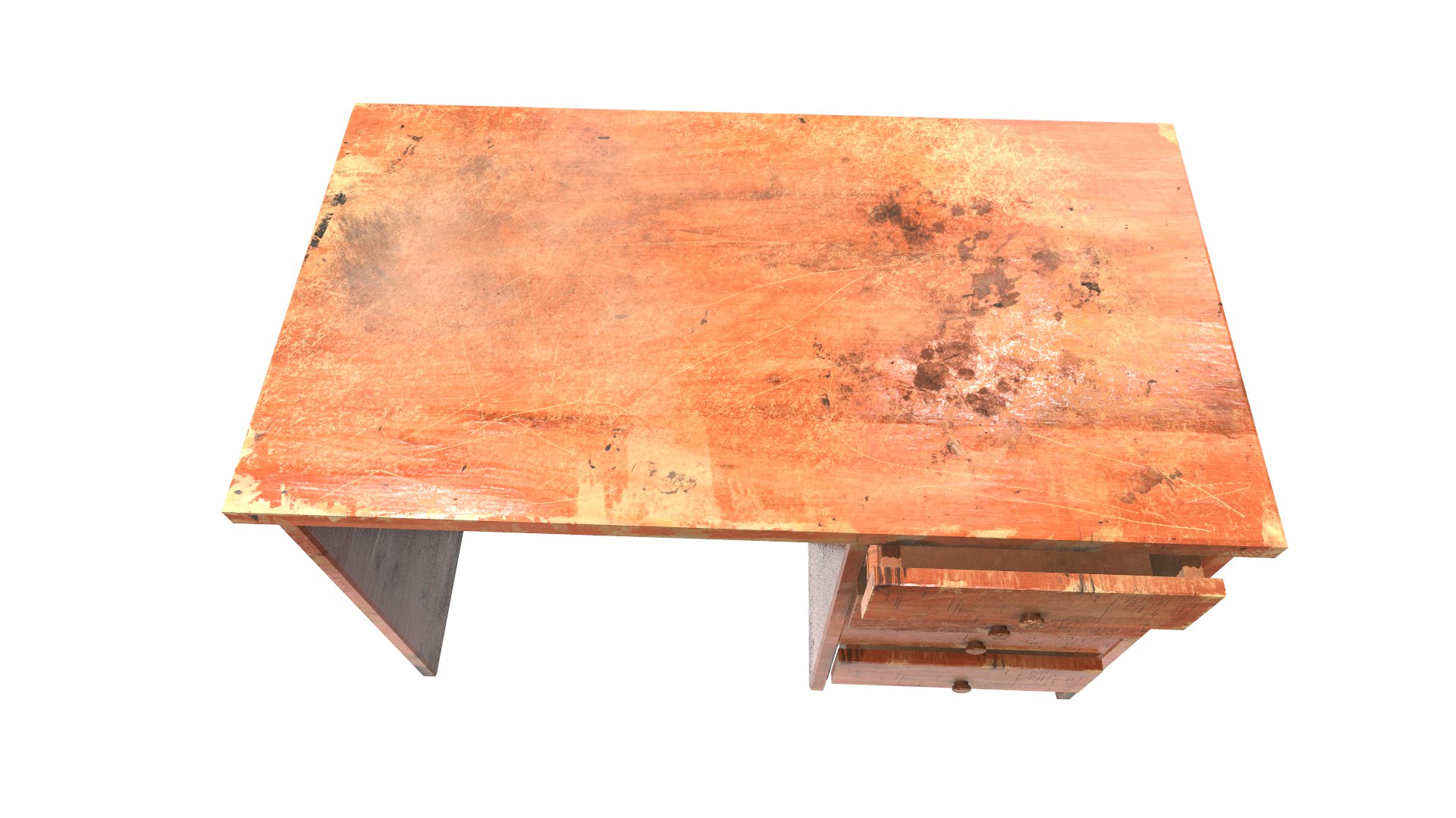 3D Wooden Old Damaged Varnished Computer Table Red Laquired Da1 ...