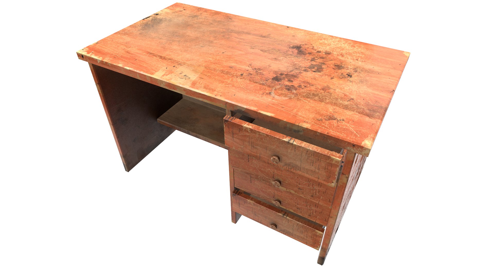 3D Wooden Old Damaged Varnished Computer Table Red Laquired Da1 ...