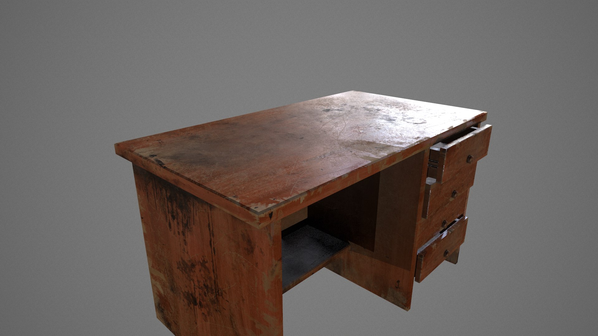 3D Wooden Old Damaged Varnished Computer Table Red Laquired Da1 ...