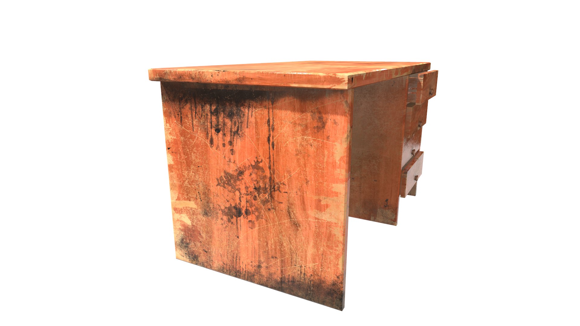 3D Wooden Old Damaged Varnished Computer Table Red Laquired Da1 ...