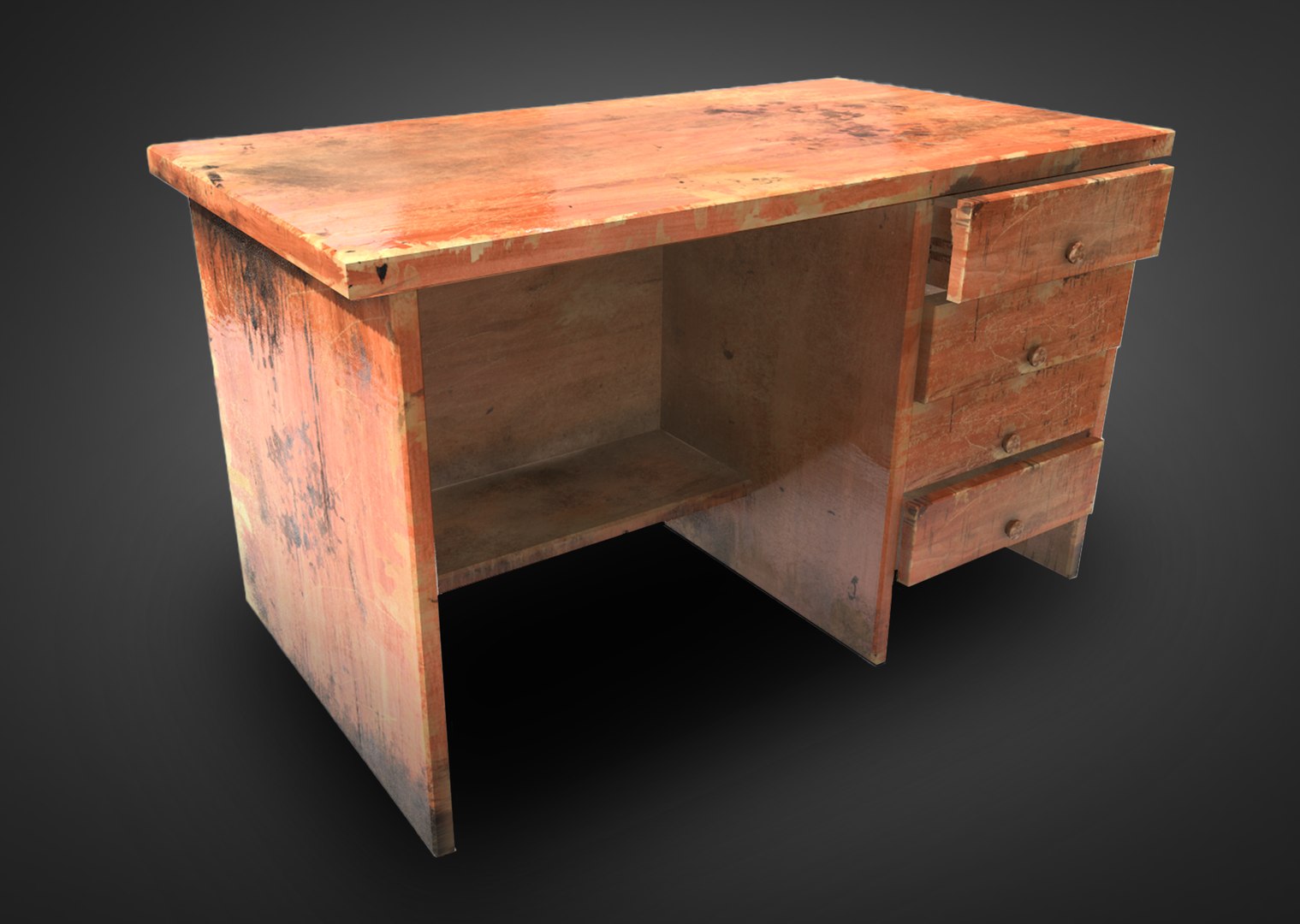 3D Wooden Old Damaged Varnished Computer Table Red Laquired Da1 ...