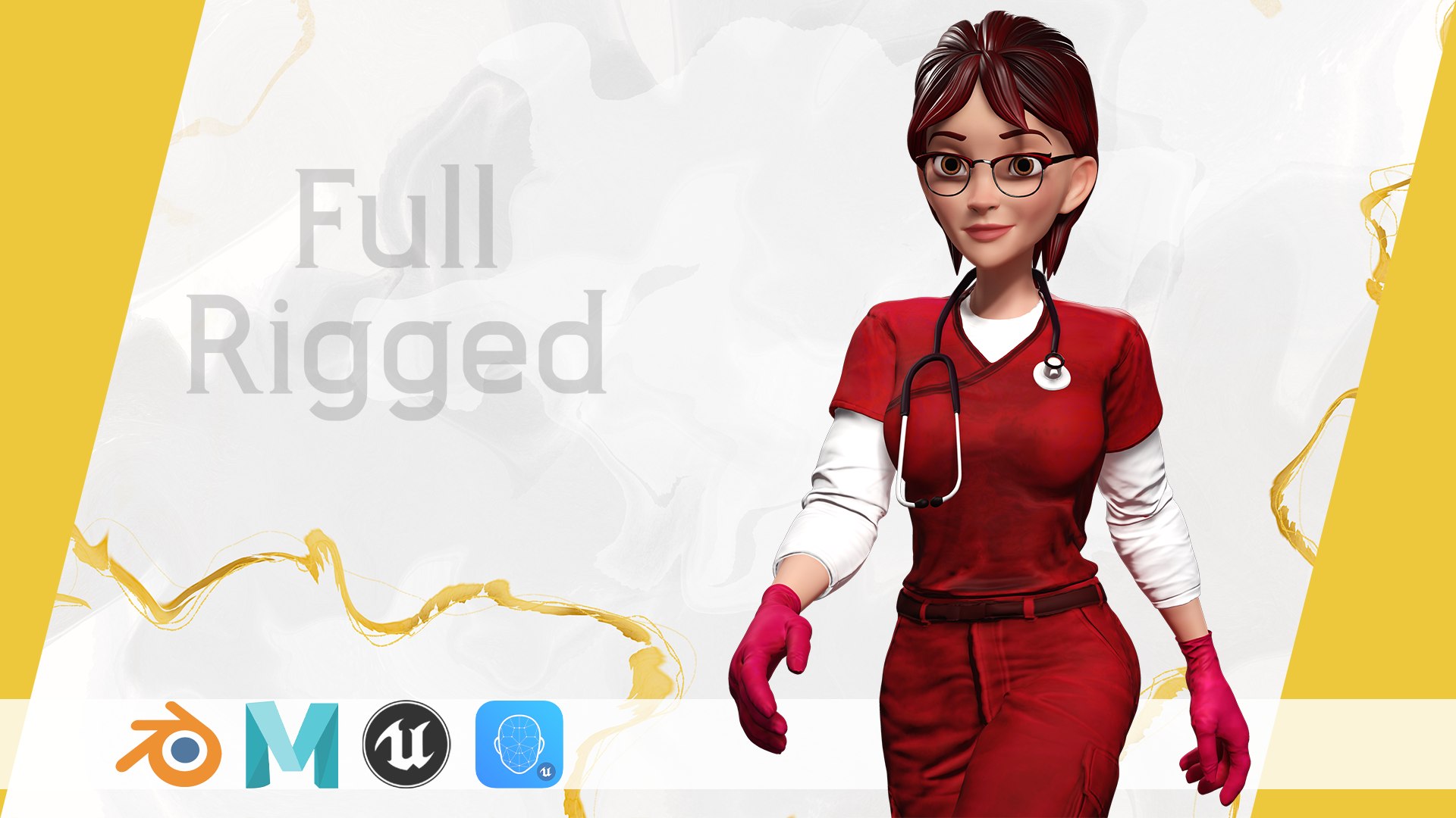 Free Red Scrubs Cartoon Doctor Fully Rigged Healthcare Worker Model ...