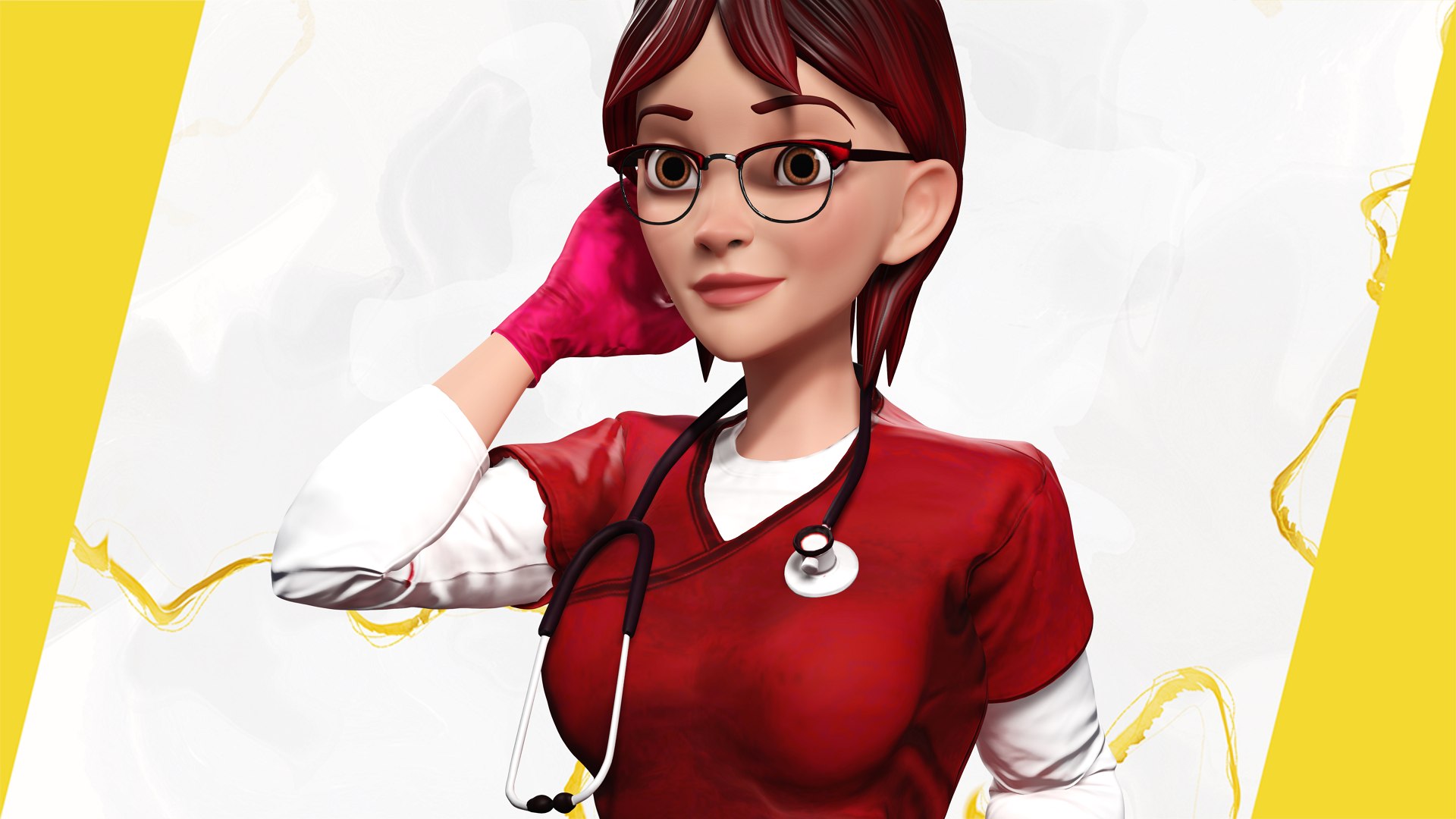 Free Red Scrubs Cartoon Doctor Fully Rigged Healthcare Worker Model ...