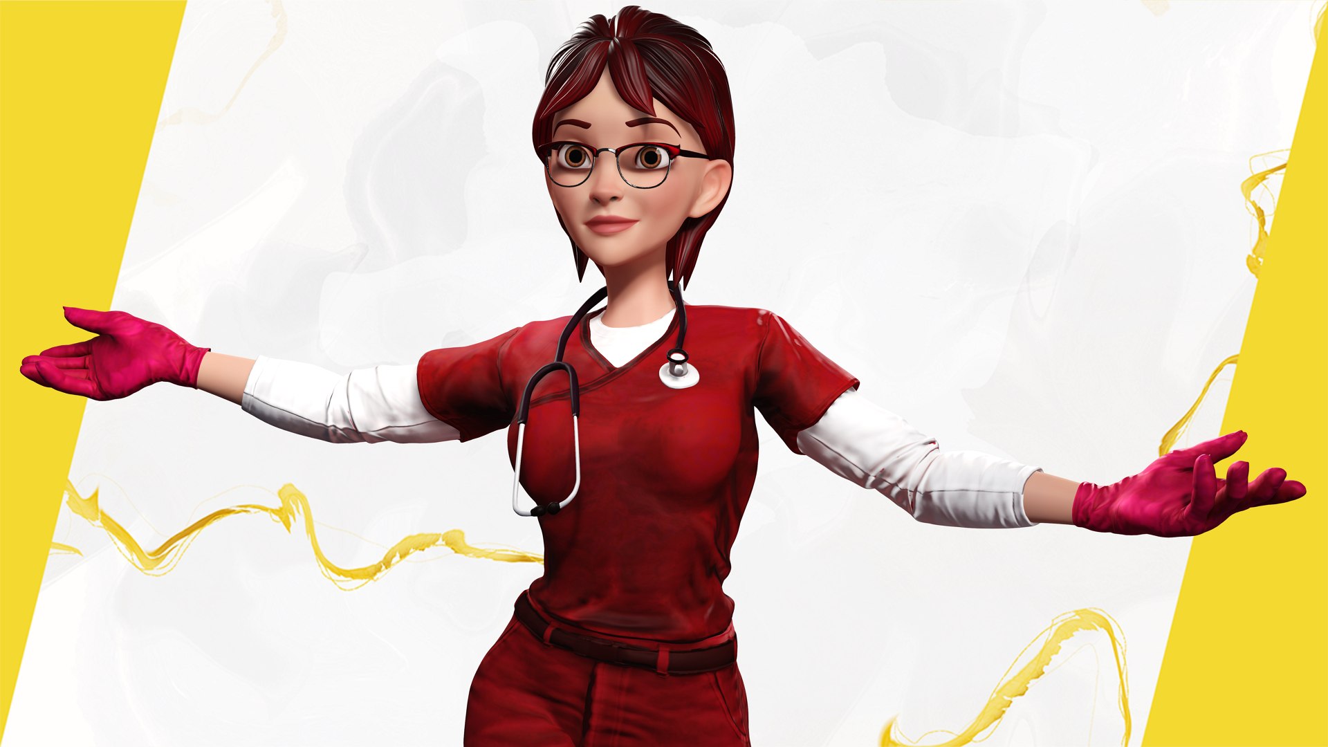 Free Red Scrubs Cartoon Doctor Fully Rigged Healthcare Worker Model ...