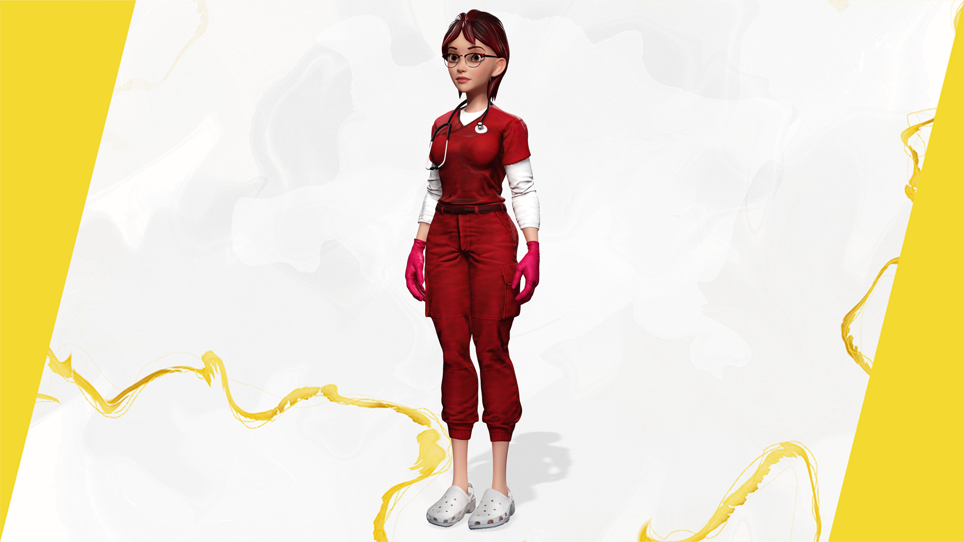 Free Red Scrubs Cartoon Doctor Fully Rigged Healthcare Worker Model ...