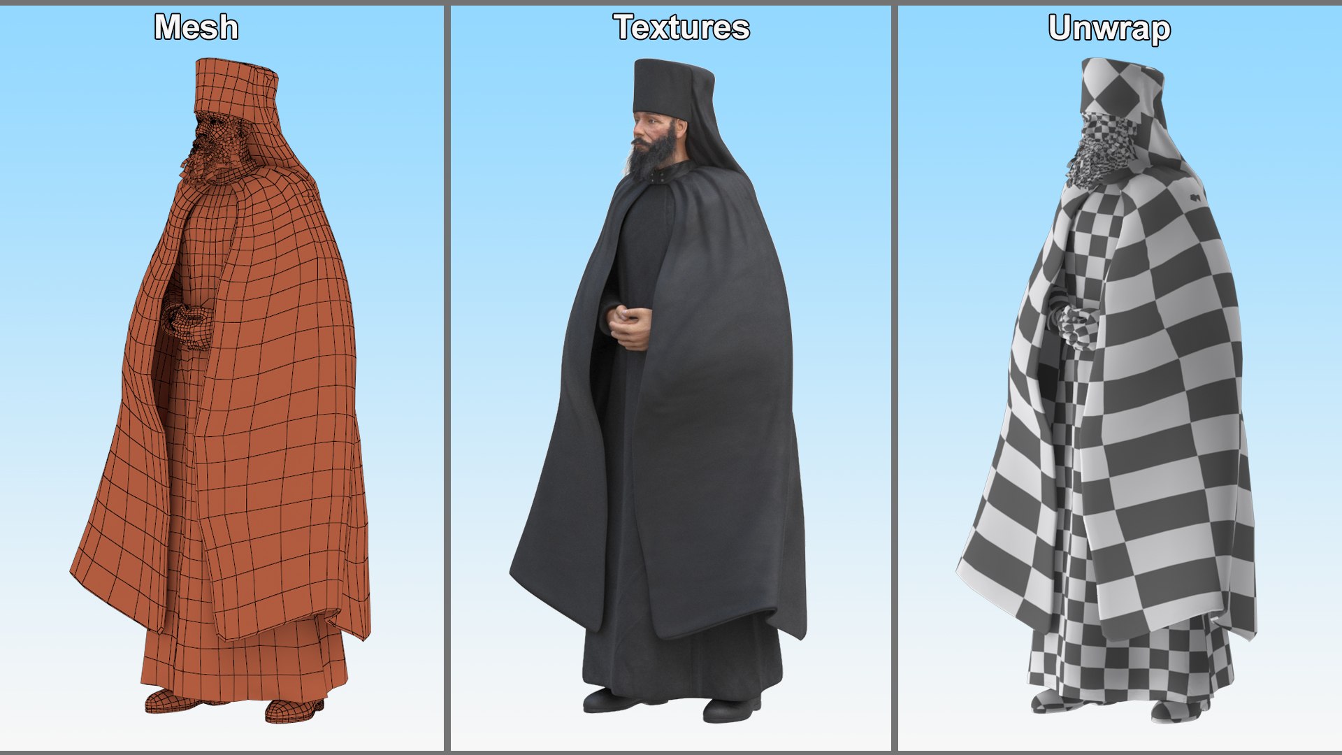 3D Monk Of Orthodox Church Fully Dressed Standing - TurboSquid 2322342