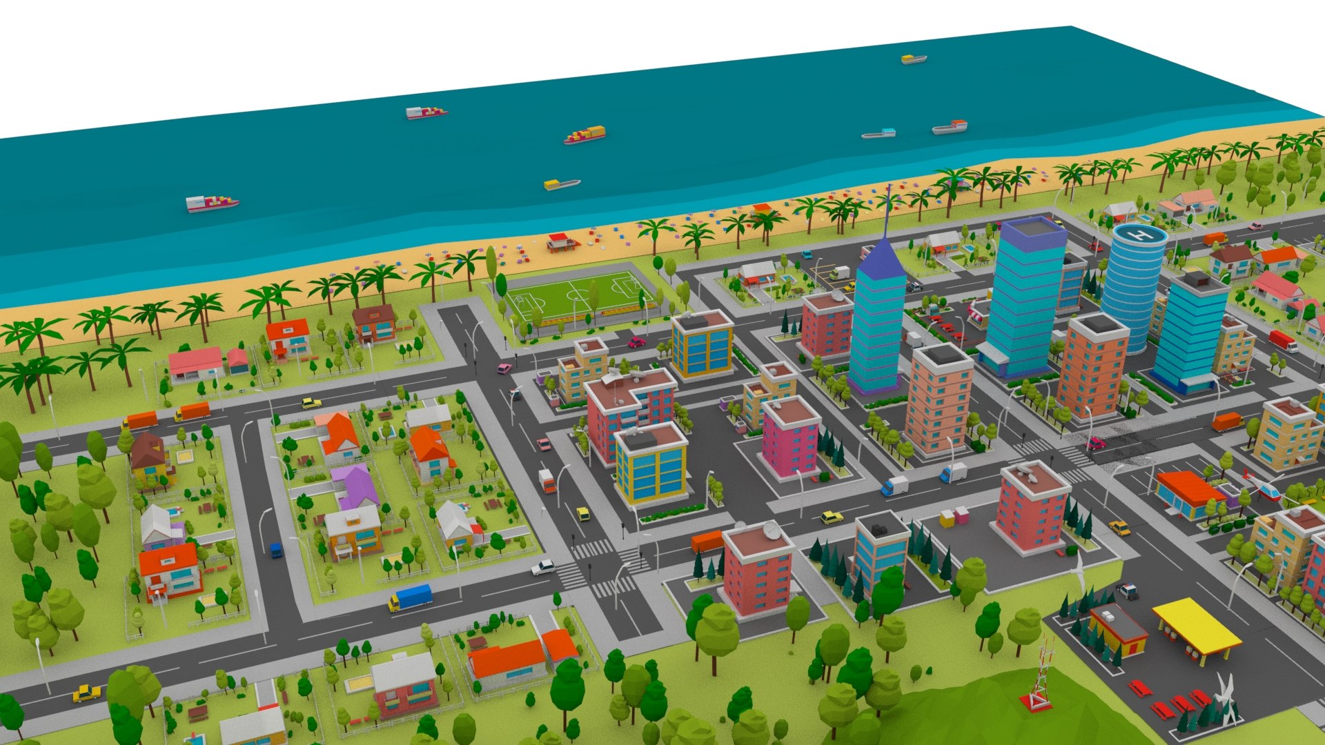Cartoon City Environment Model Model - TurboSquid 2235285