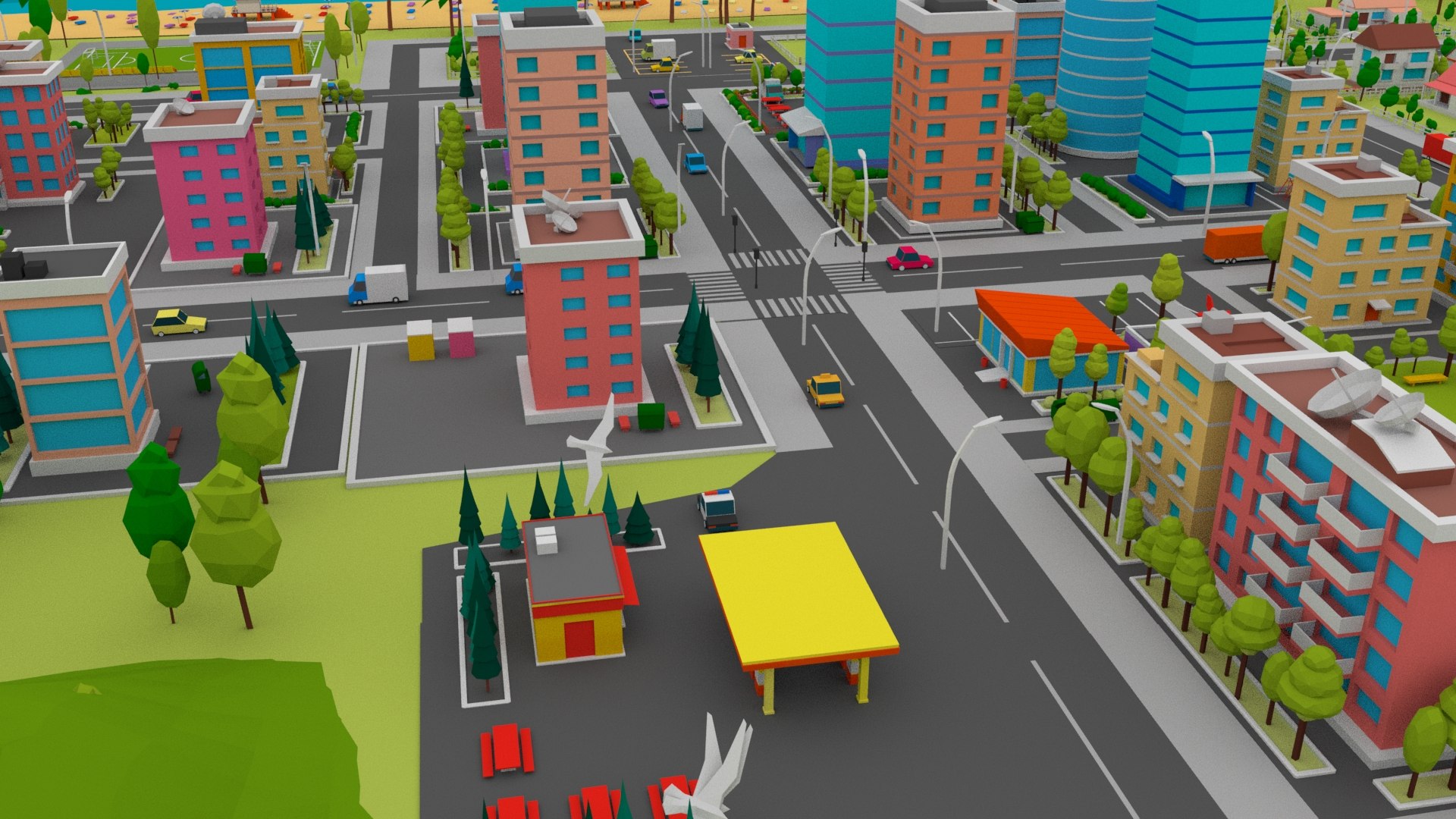 Cartoon City Environment Model Model - TurboSquid 2235285