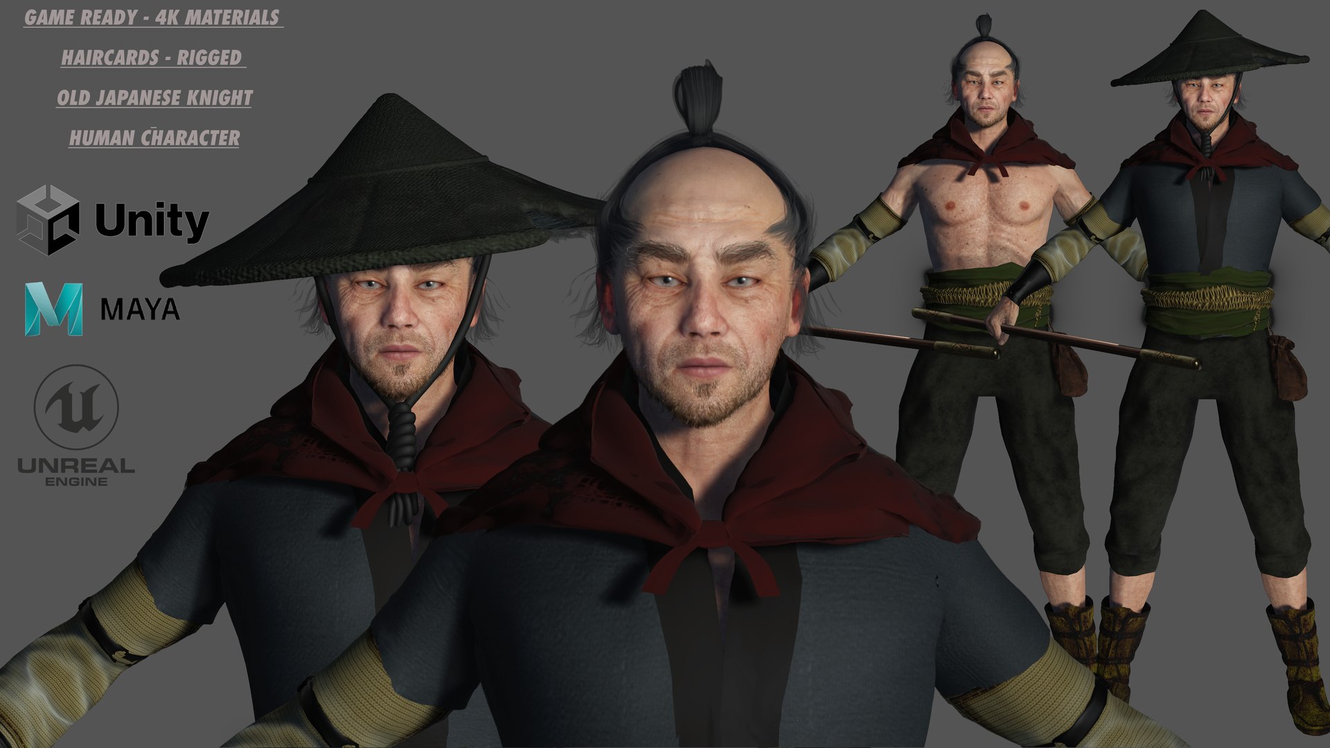 3D REALISTIC MALE CHARACTER - OLD JAPANESE KNIGHT 01 - Asian ...