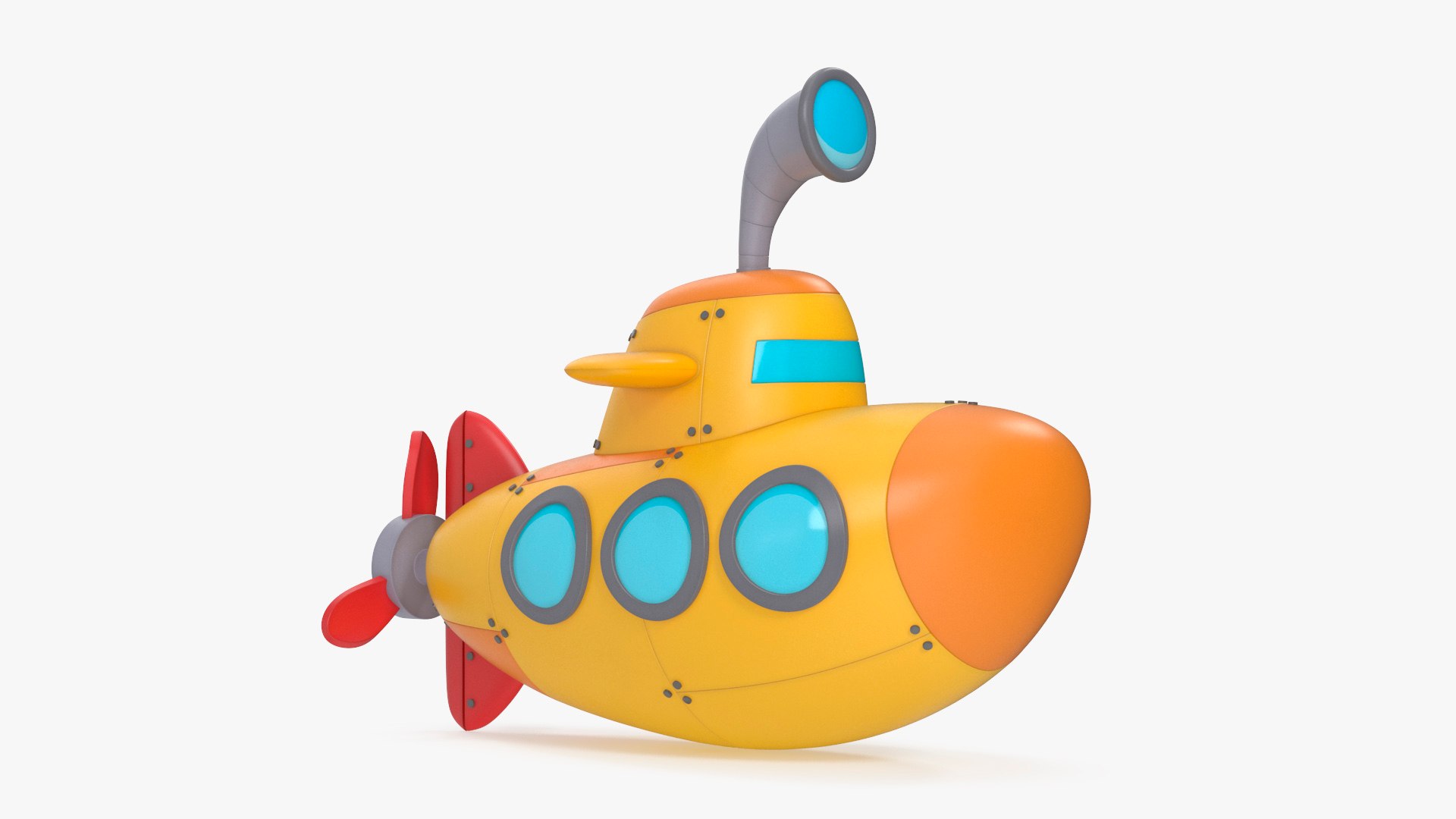 3D Cute Submarine Cartoon Orange Rigged Model - TurboSquid 2209683