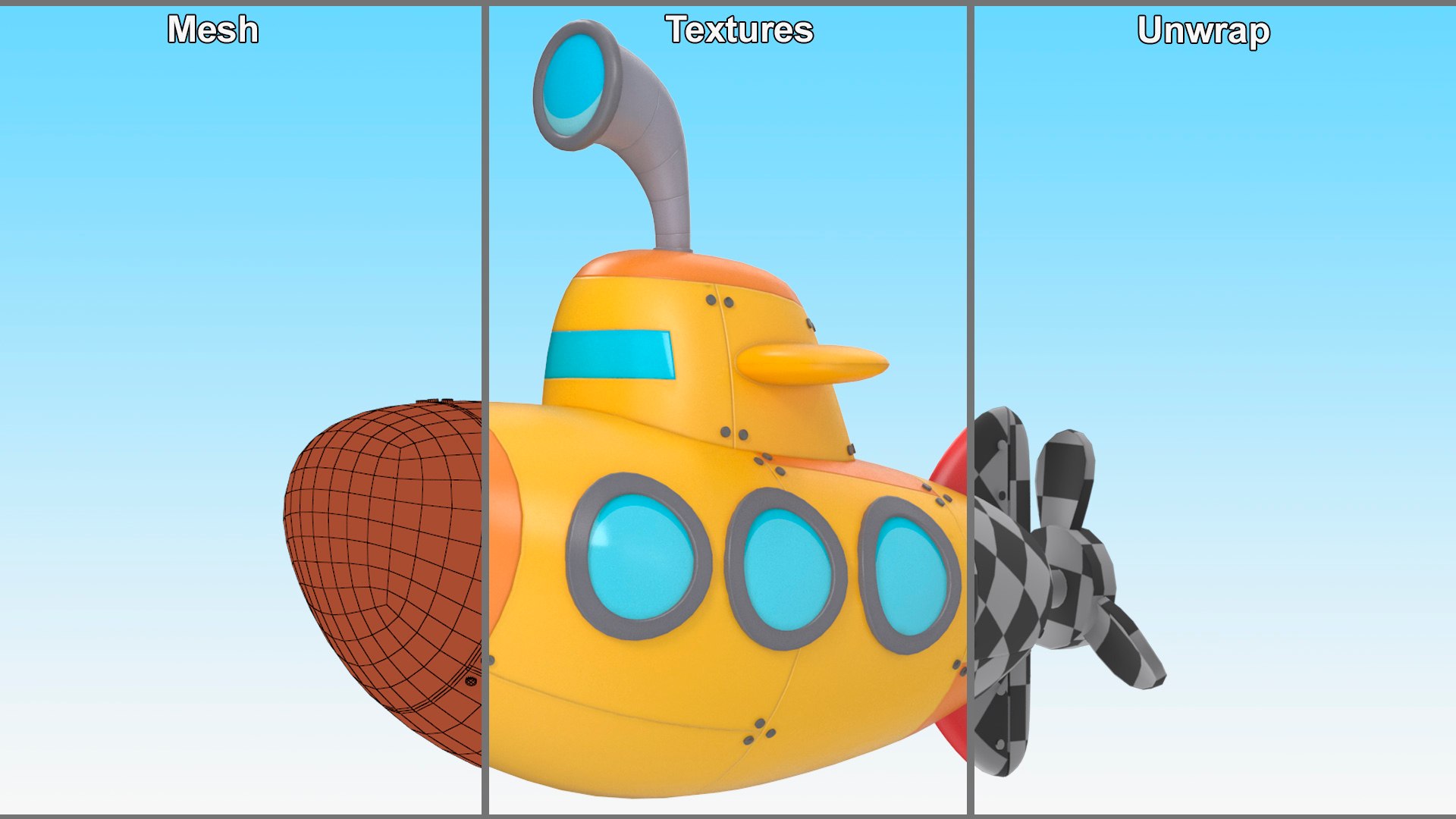 3D Cute Submarine Cartoon Orange Rigged Model - TurboSquid 2209683