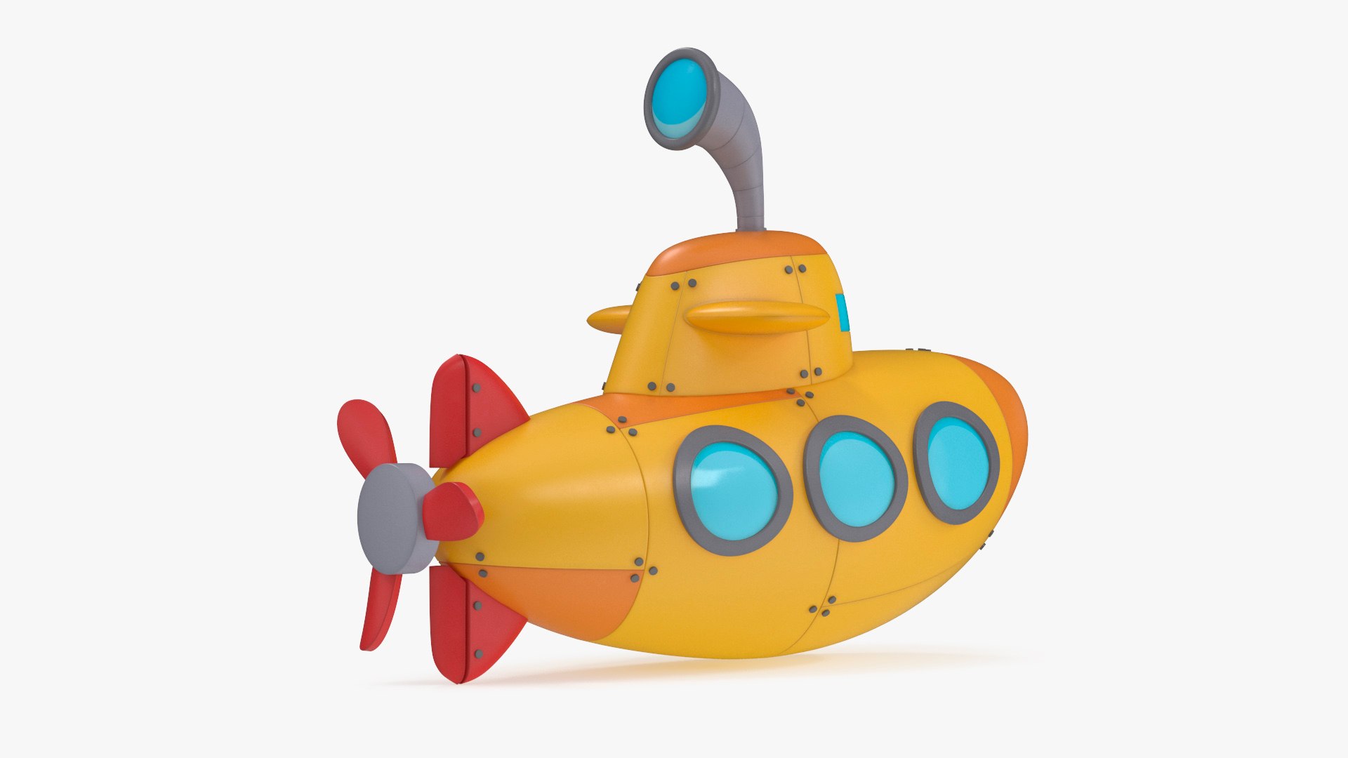 3D Cute Submarine Cartoon Orange Rigged Model - TurboSquid 2209683