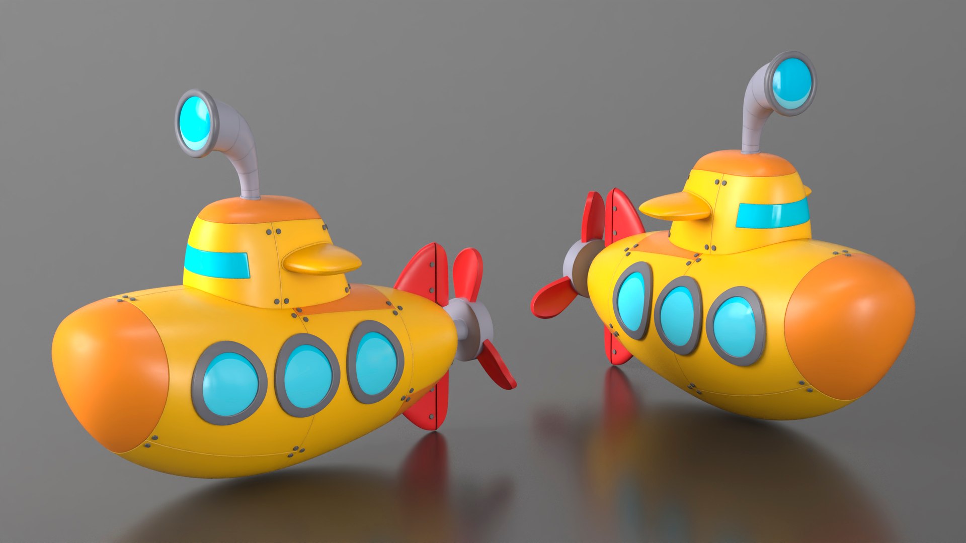 3D Cute Submarine Cartoon Orange Rigged Model - TurboSquid 2209683