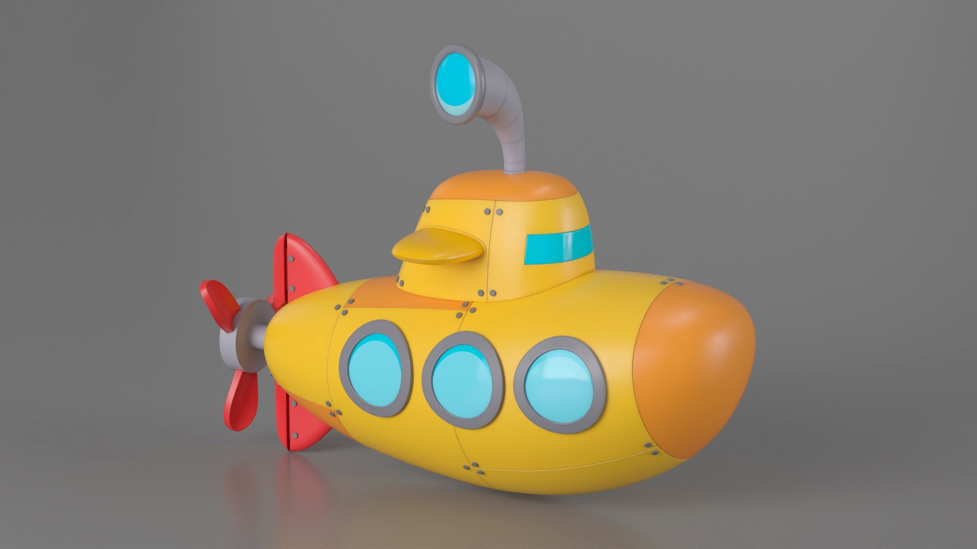 3D Cute Submarine Cartoon Orange Rigged Model - TurboSquid 2209683