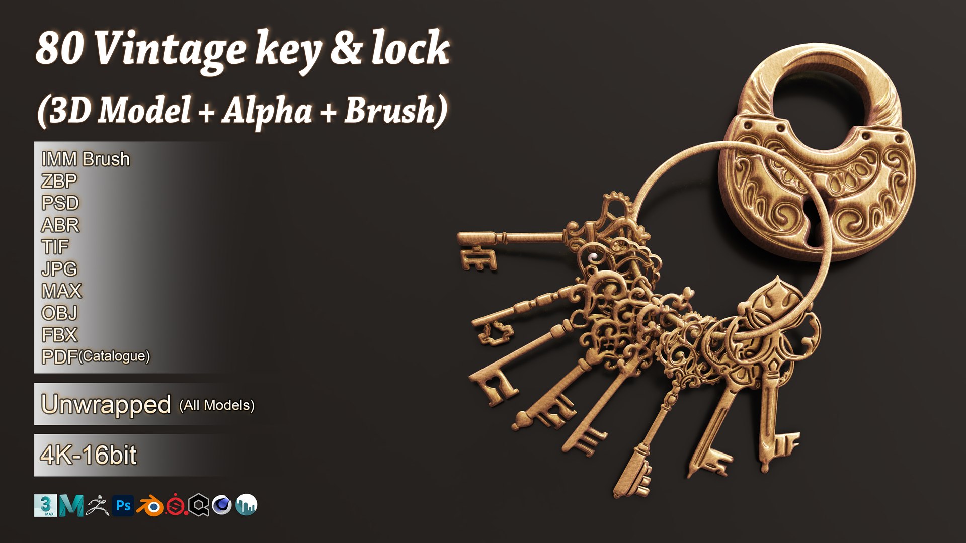80 Vintage Key Lock 3D Model Alpha Brush Vol 1 3D Model - TurboSquid ...