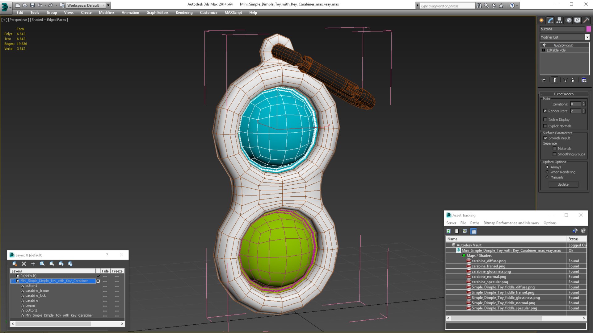 Mini Simple Dimple Toy with Key Carabiner 3D model - TurboSquid 1781660