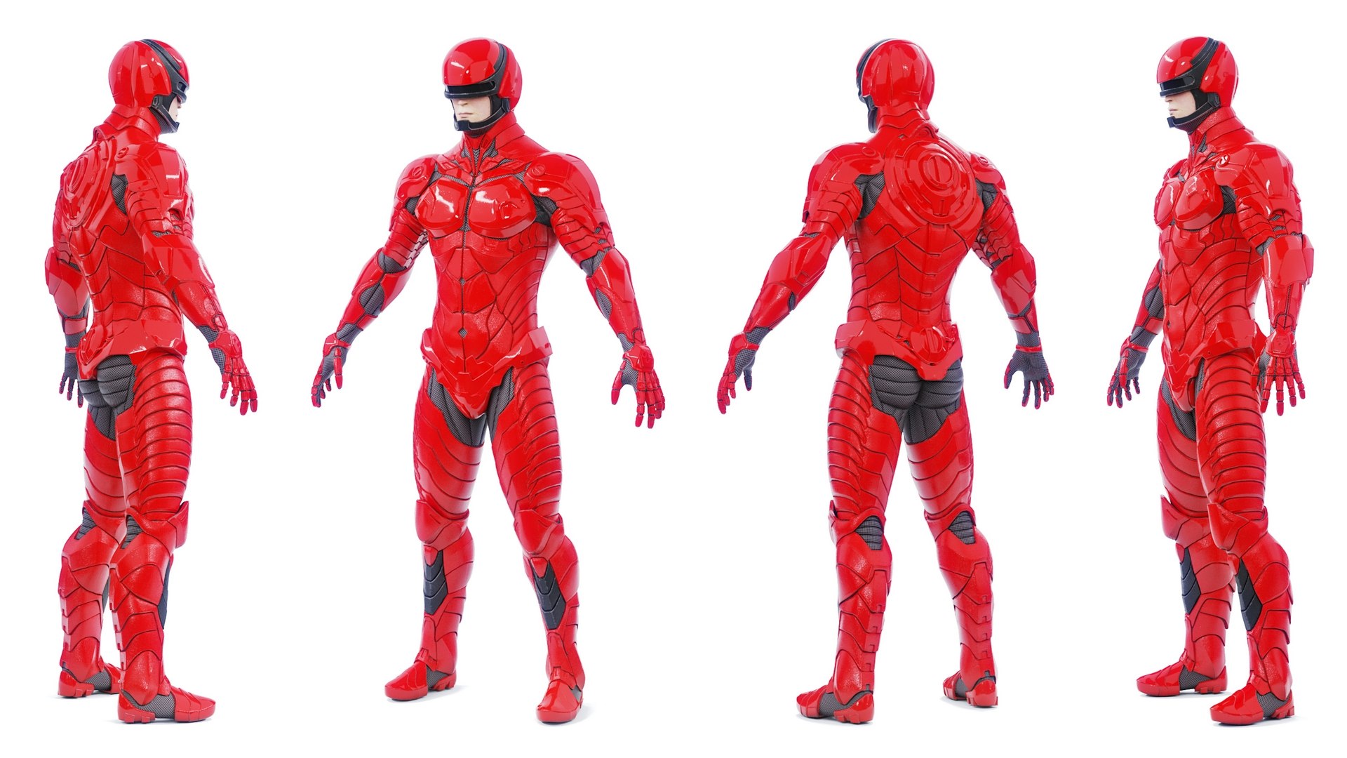 Futuristic Cyborg In Red Armor Rigged For Cinema 4D 3D Model ...