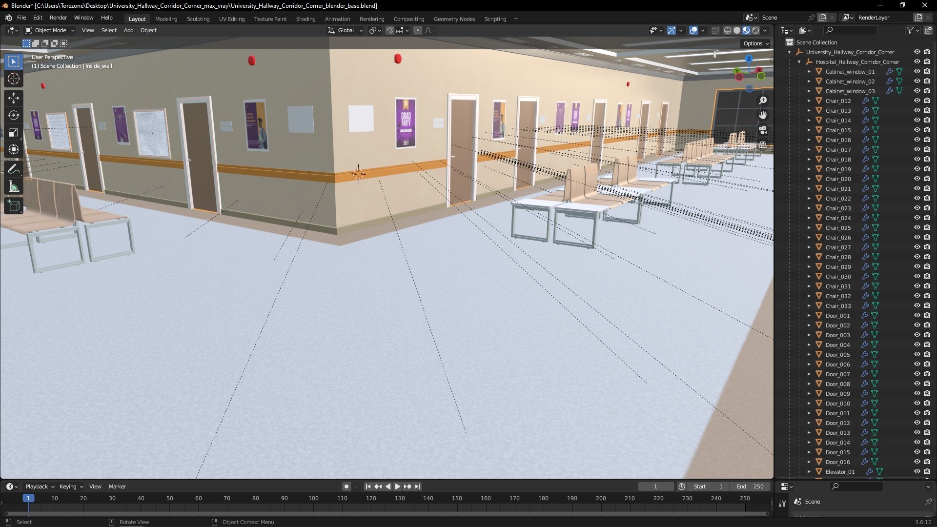 University Hallway Corridor Corner 3D Model - TurboSquid 2349737