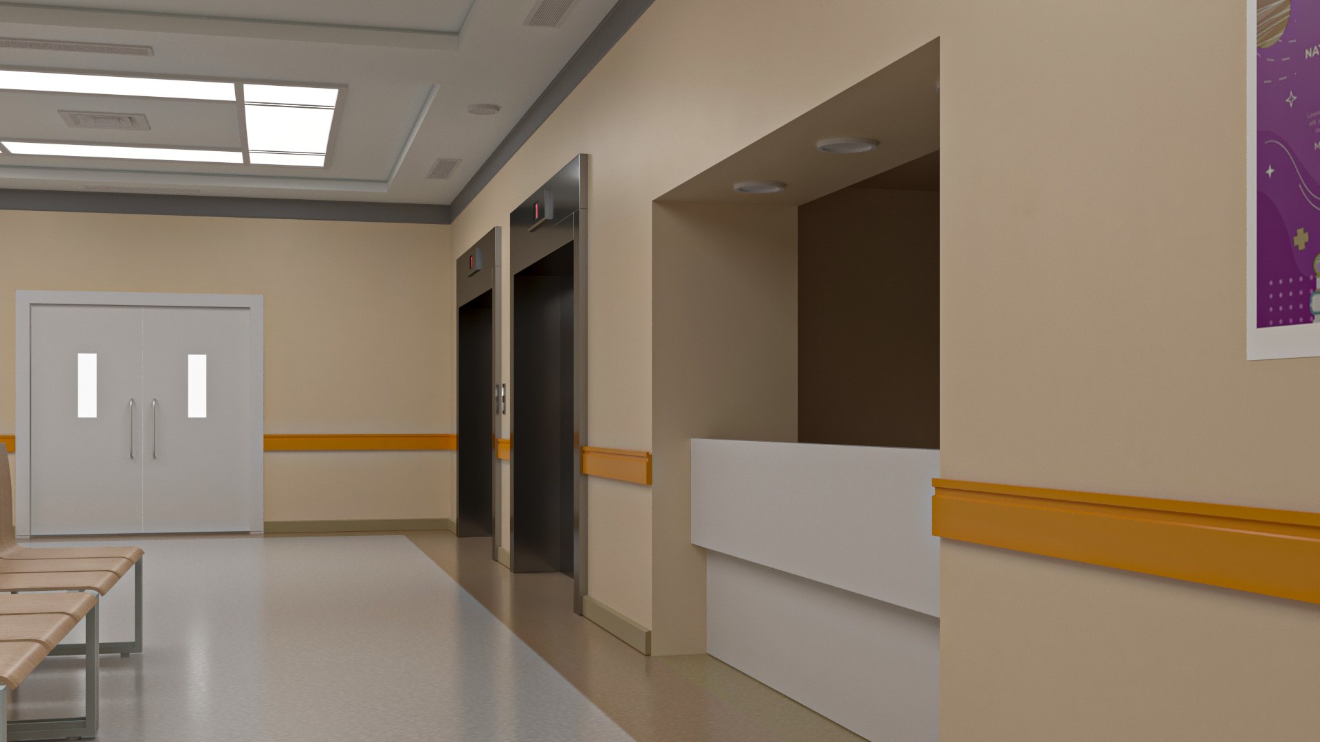 University Hallway Corridor Corner 3D Model - TurboSquid 2349737