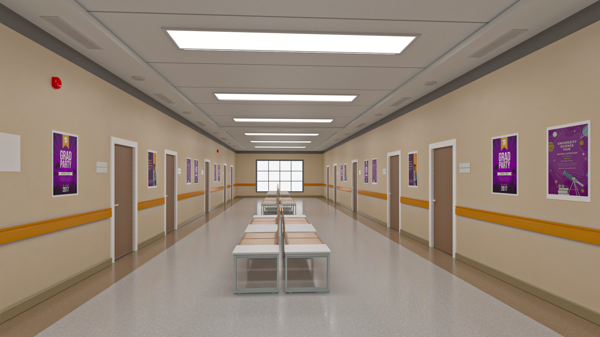 University Hallway Corridor Corner 3D Model - TurboSquid 2349737
