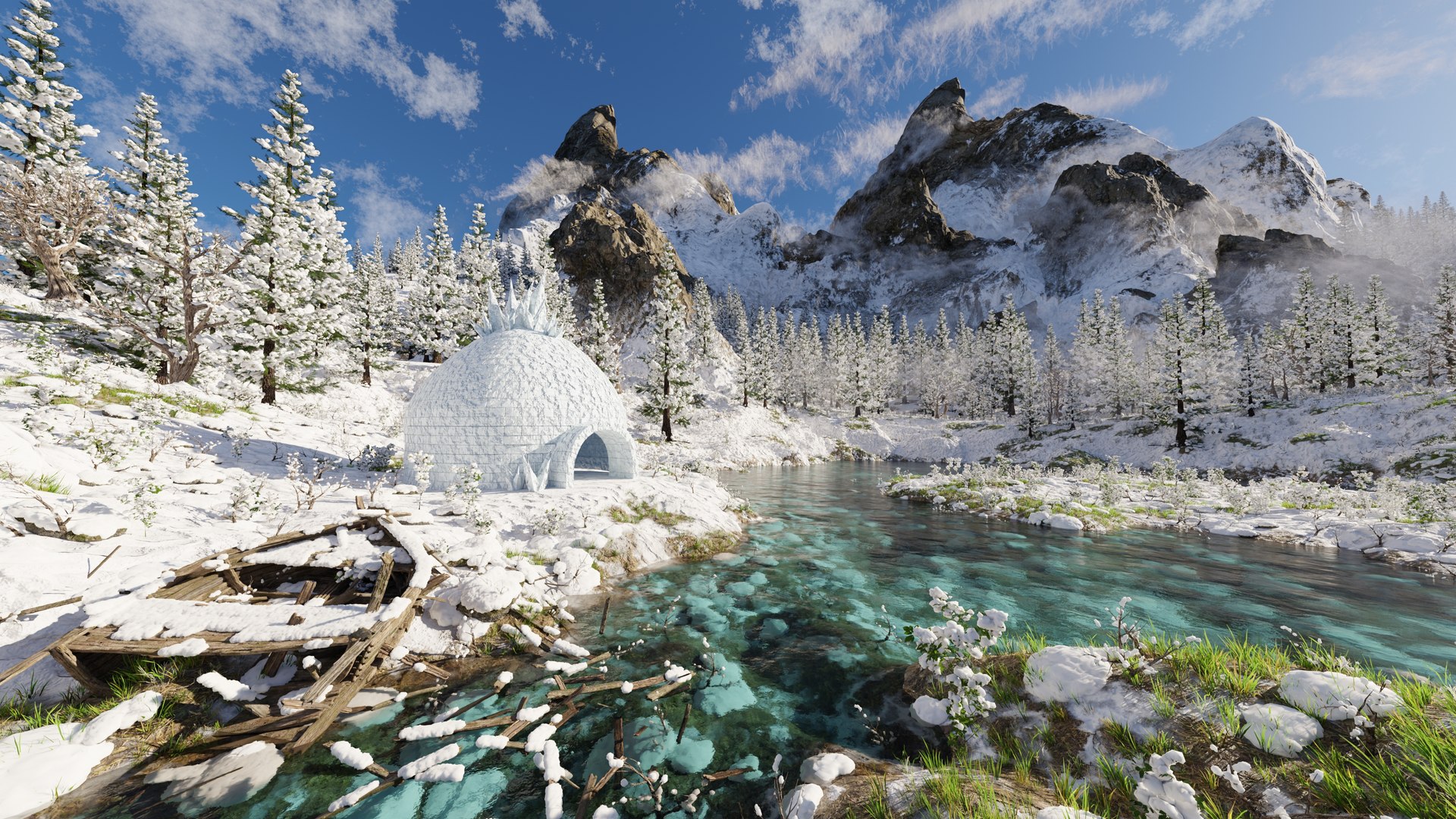 Igloo Snow Landscape Scene 3D Model - TurboSquid 1965247