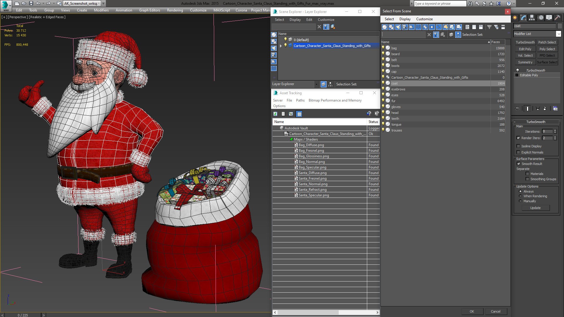 3D Cartoon Character Santa Claus Standing with Gifts Fur model ...