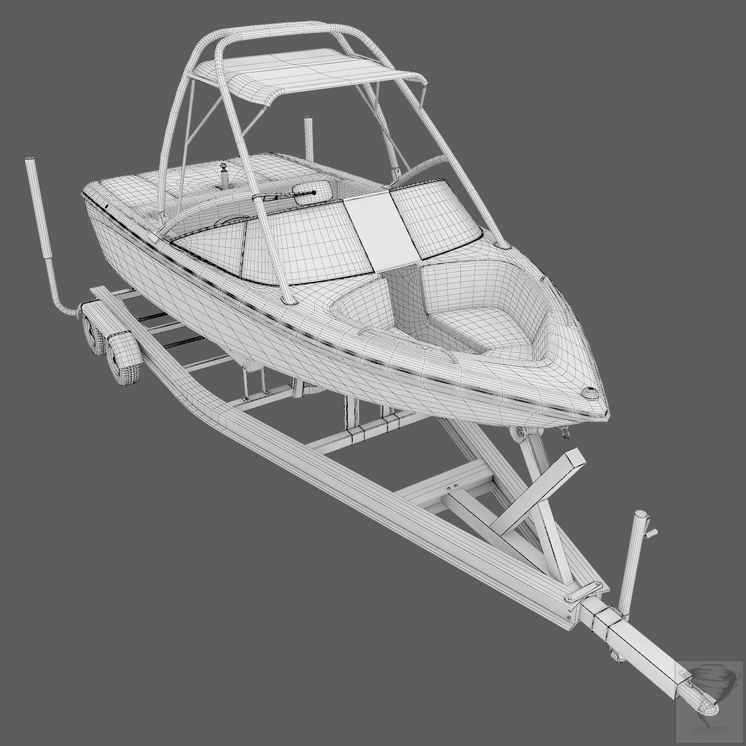 boat trailer motorboat 3d model
