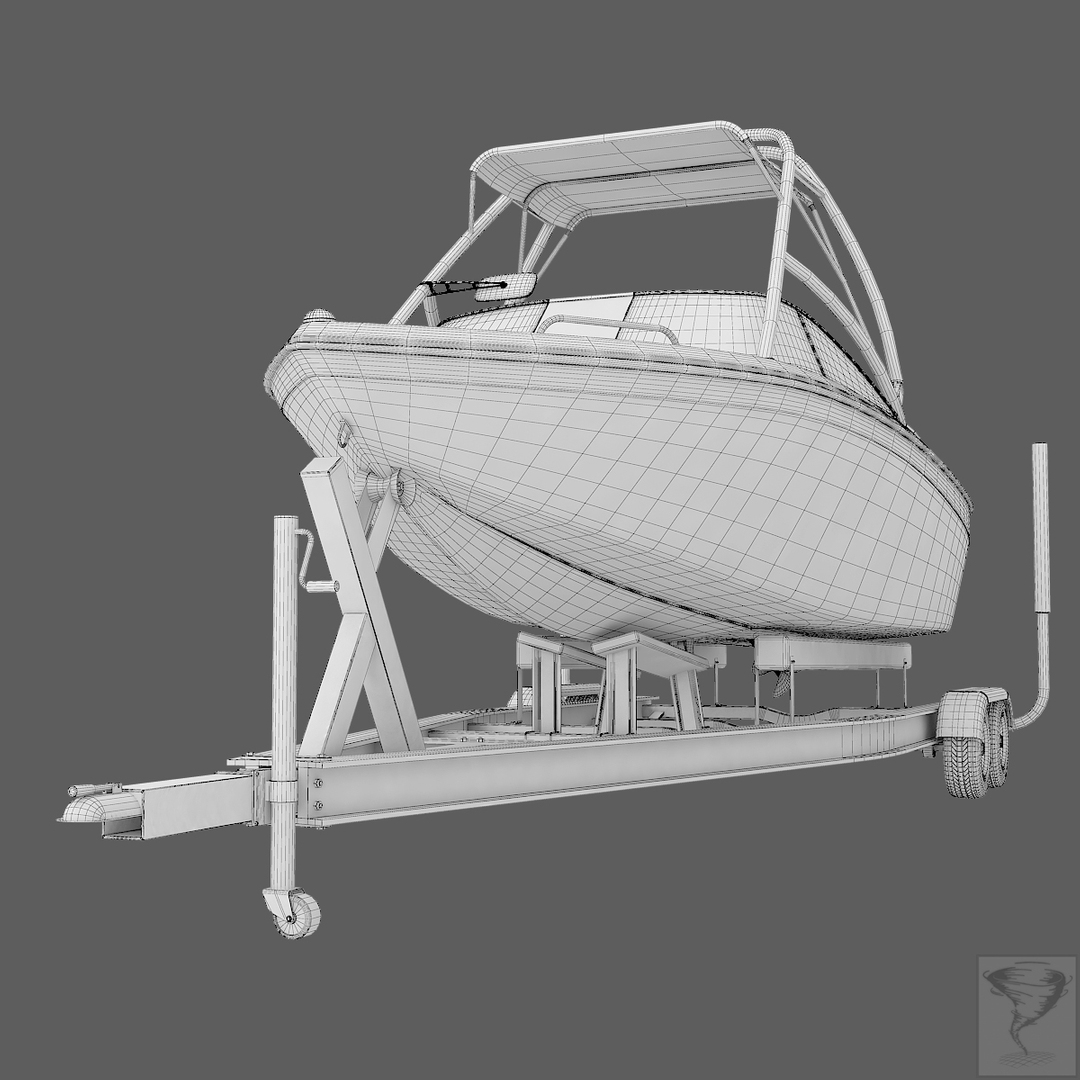boat trailer motorboat 3d model