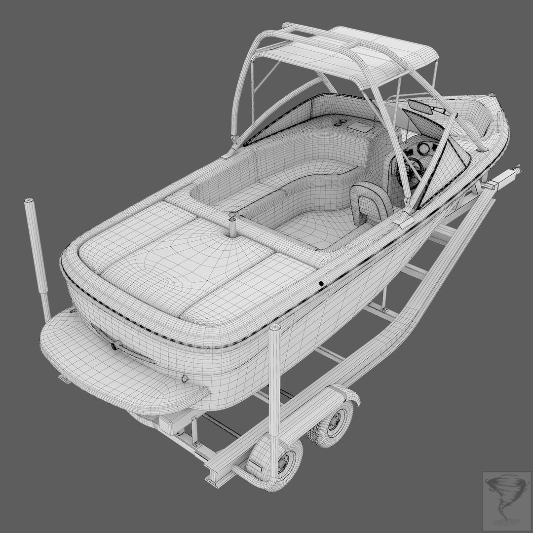 boat trailer motorboat 3d model
