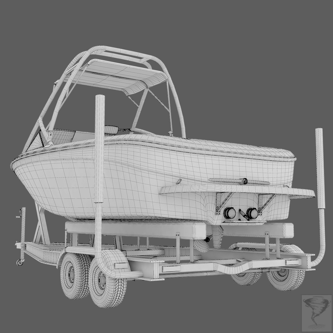 boat trailer motorboat 3d model