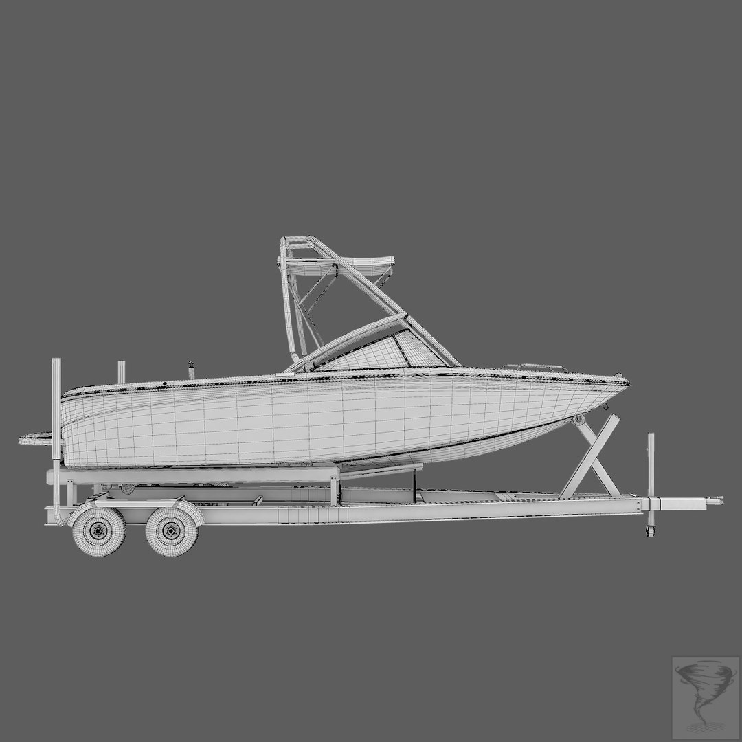 boat trailer motorboat 3d model