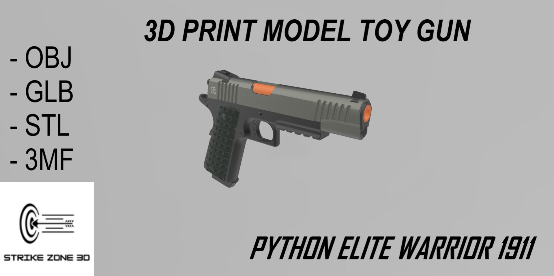 Python Elite Warrior 1911 3D Print Toy Gun 3D - TurboSquid 2315967